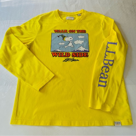 L.L. Bean | Shirts | Llbean Peanuts Long Sleeve Mens Large Tshirt Snoopy Wild Side Bright Yellow ...